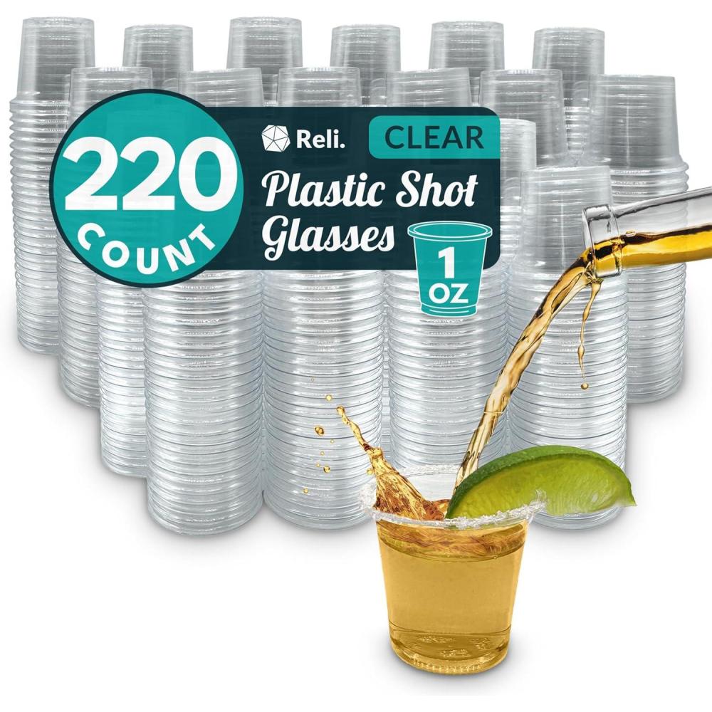 Reli. (220 Count 1 oz Plastic Shot Glasses Disposable | Clear Jello ...